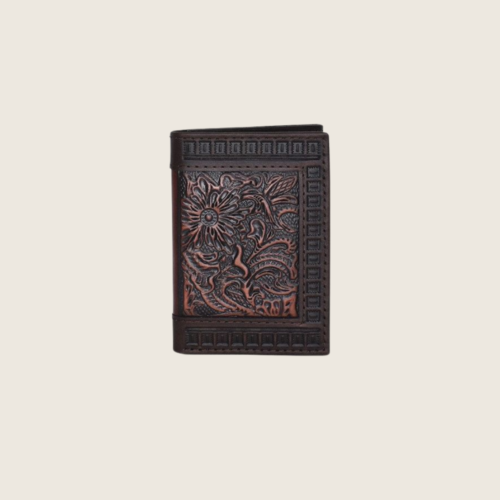 Justin Leather Trifold Wallet W/ Tooling and Embossed Edge – Everything ...
