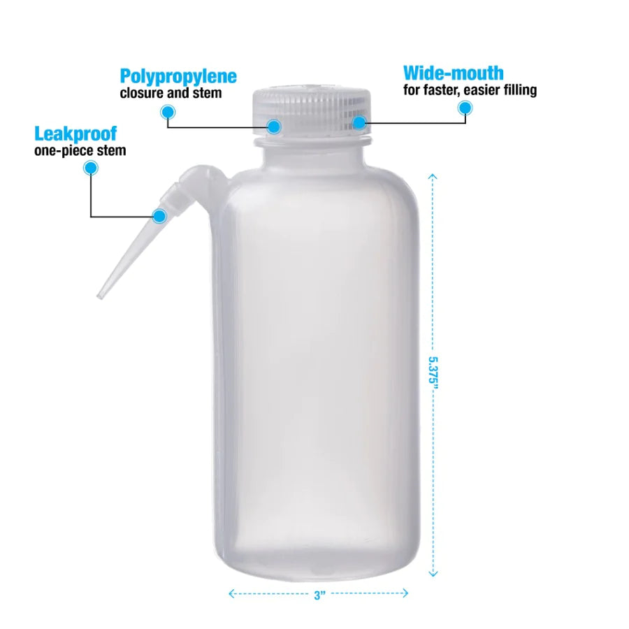 Wash Bottle, LDPE, Wide Mouth, 16 oz/500mL – Everything Safety